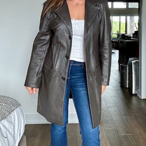 Vintage Brown Leather Trench Coat, 90s Tench Coat, Made in Canada ...