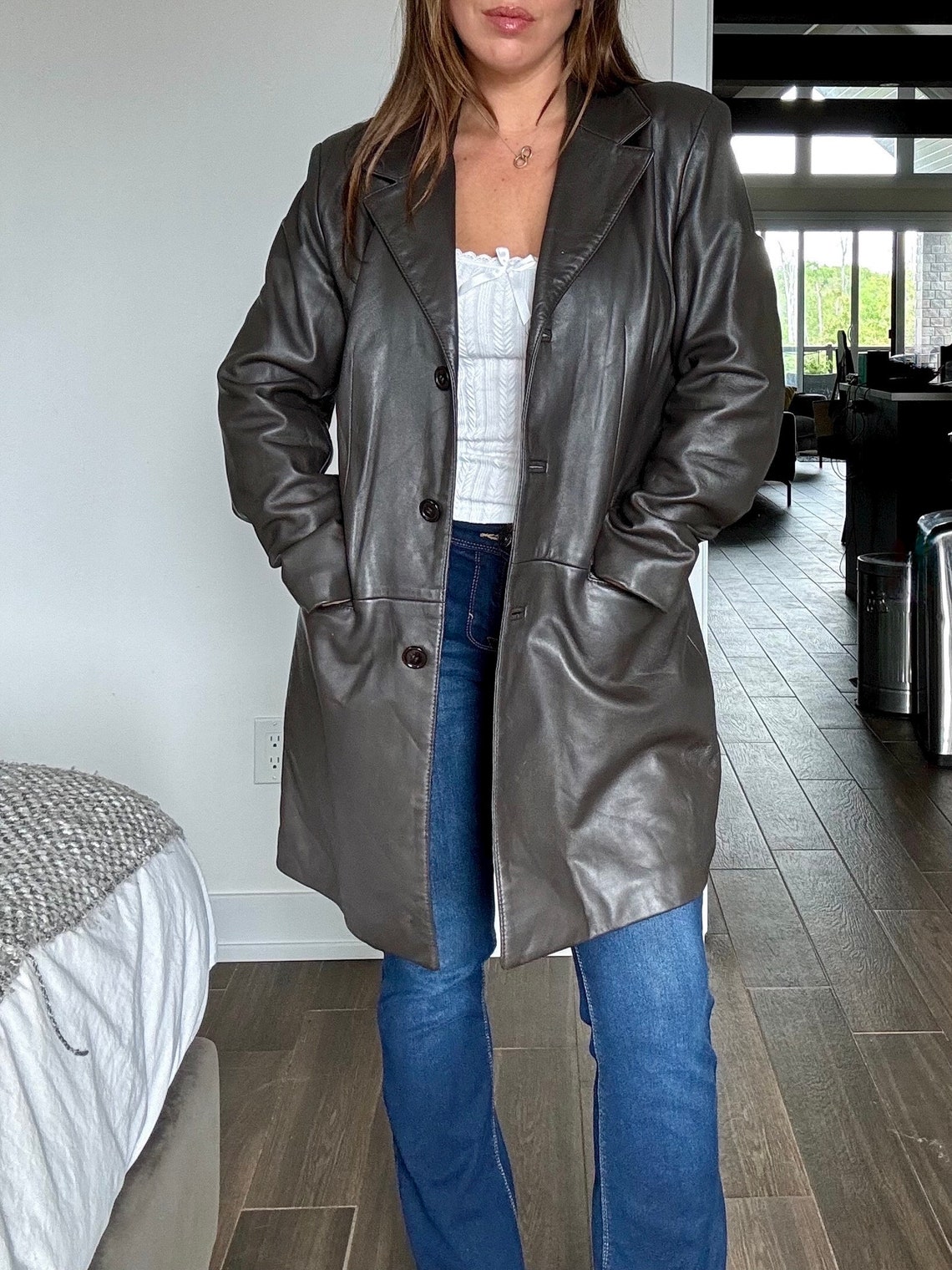 Vintage Brown Leather Trench Coat, 90s Tench Coat, Made in Canada ...