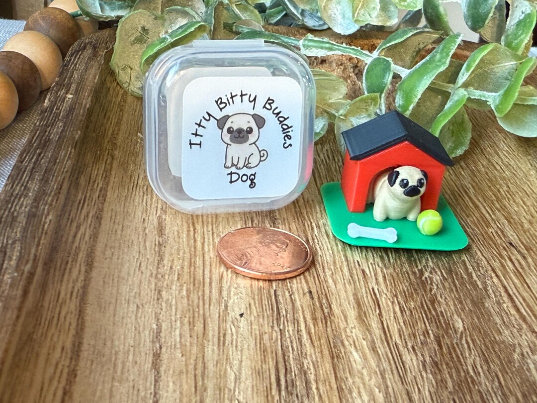 Itty Bitty Buddy Miniature Pug Dog Playset – Tiny Desk Pet, Pocket Pet ...