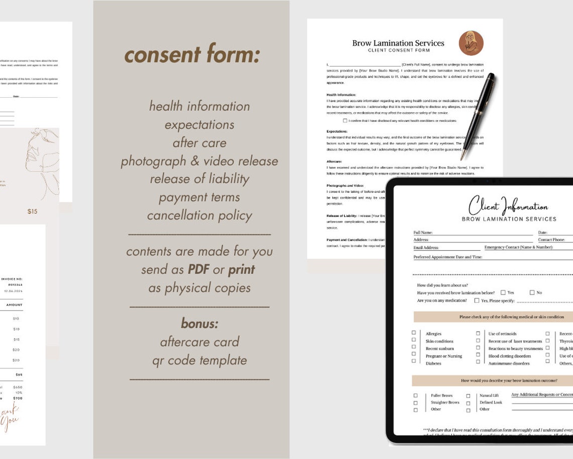 Esthetician Template, Esthetician Contract, Brow Lamination Consent Form, Editable Canva ...