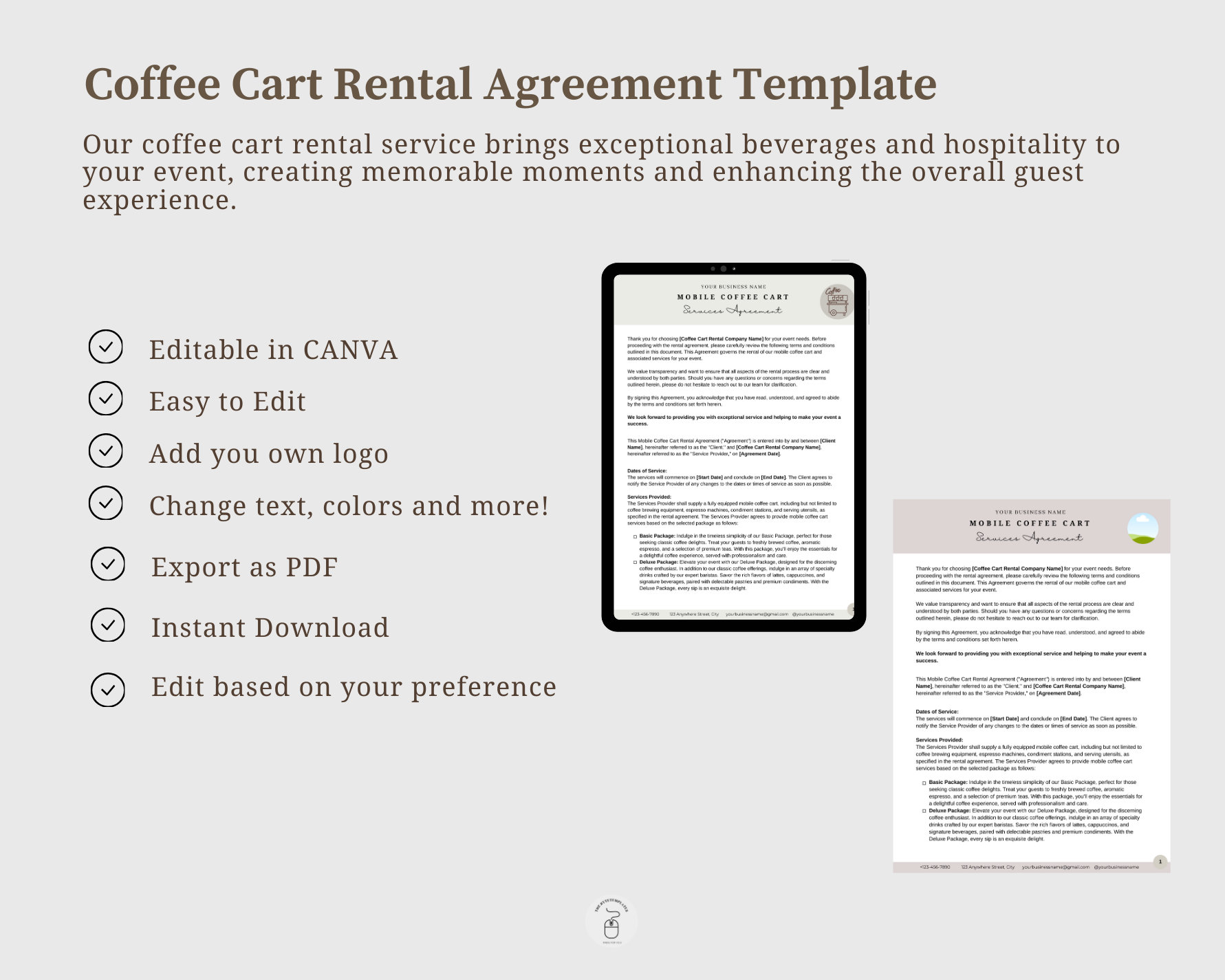 Coffee Cart Bar Contract, Event Vendor Contract, Mobile Bar Rental ...