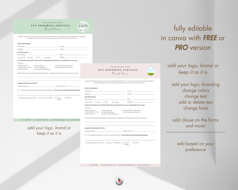 Pet Grooming Forms Intake Form Business Bundle Flyer Contract, Dog ...