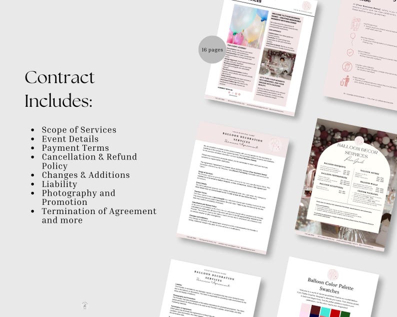 Editable Balloon Decor Contract Template, Balloon Artist Service ...