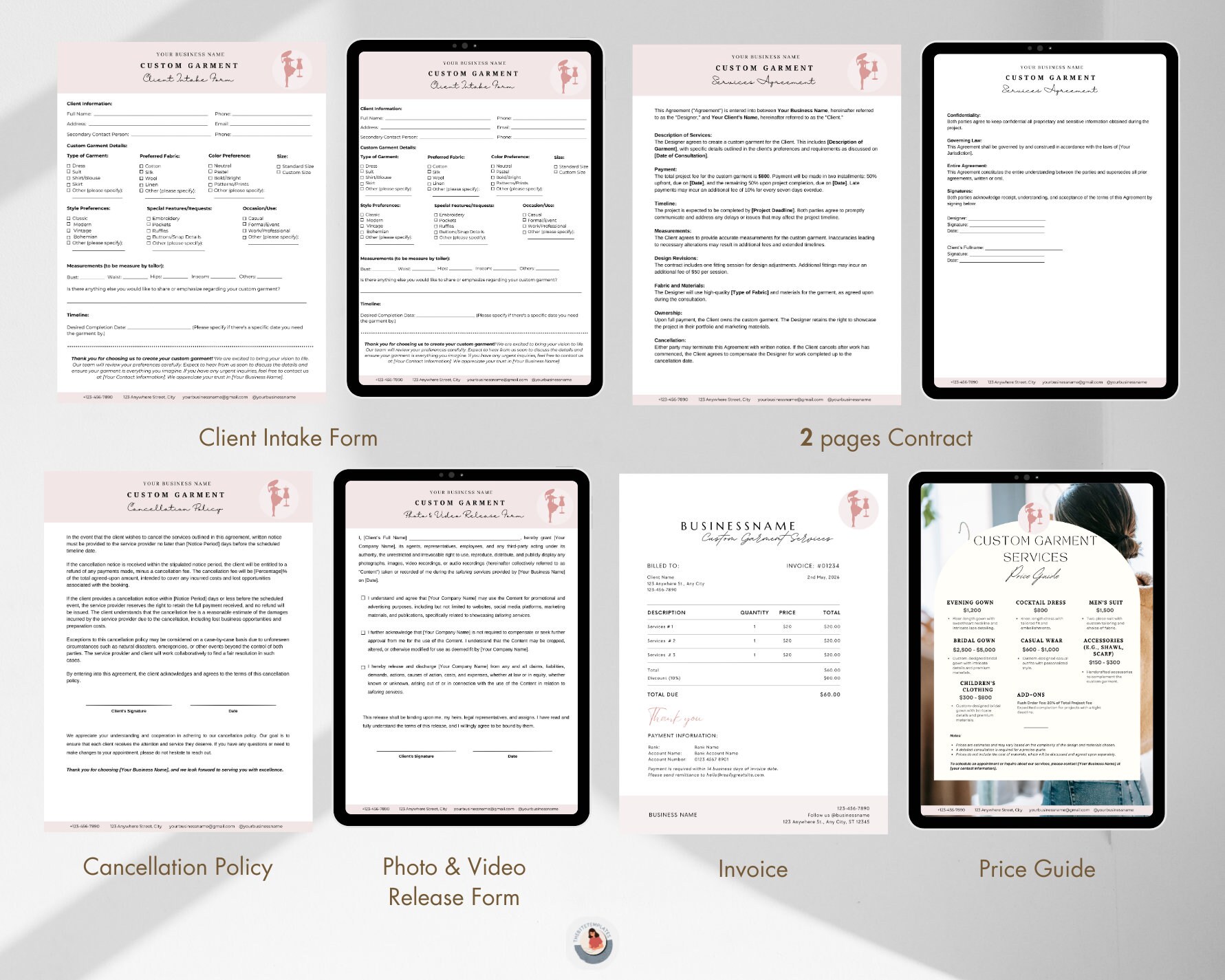 Custom Garment Contract, Tailor Made Clothing Agreement, Tailored Forms ...