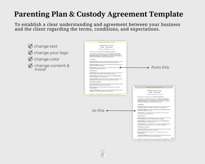 Parenting Plan Template, Editable Parenting Plan Form, Child Custody ...