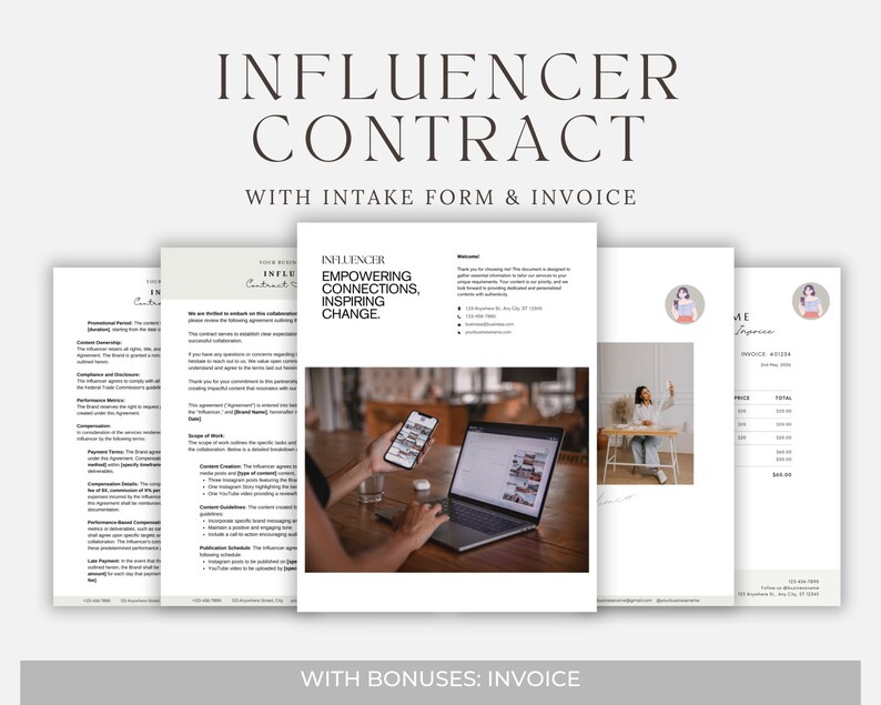Influencer Contract Template CANVA, Social Media Influencer Contract ...