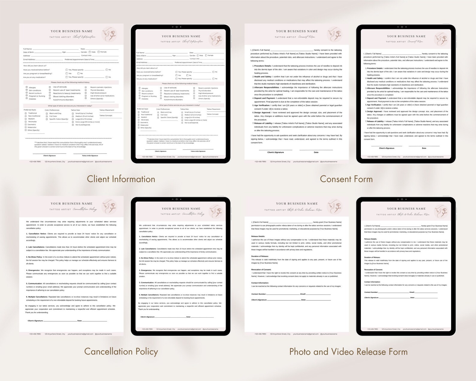 Tattoo Artist Forms Bundle, Tattoo Consent Form, Tattoo Intake Form ...