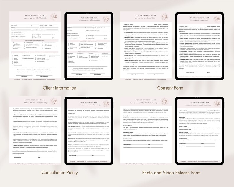 Tattoo Artist Forms Bundle, Tattoo Consent Form, Tattoo Intake Form ...