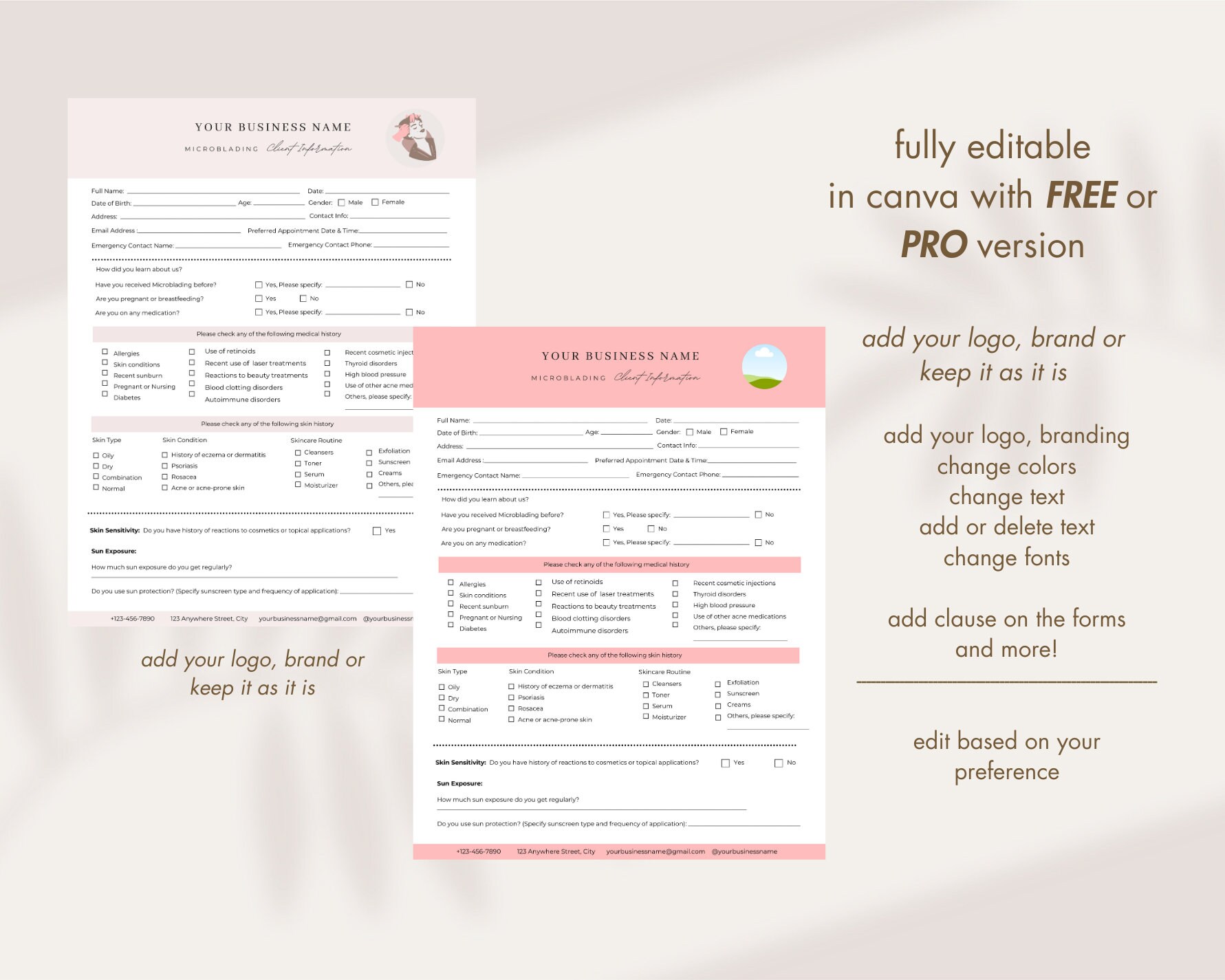 Editable Microblading Forms Bundle, Professional Permanent Make-up ...