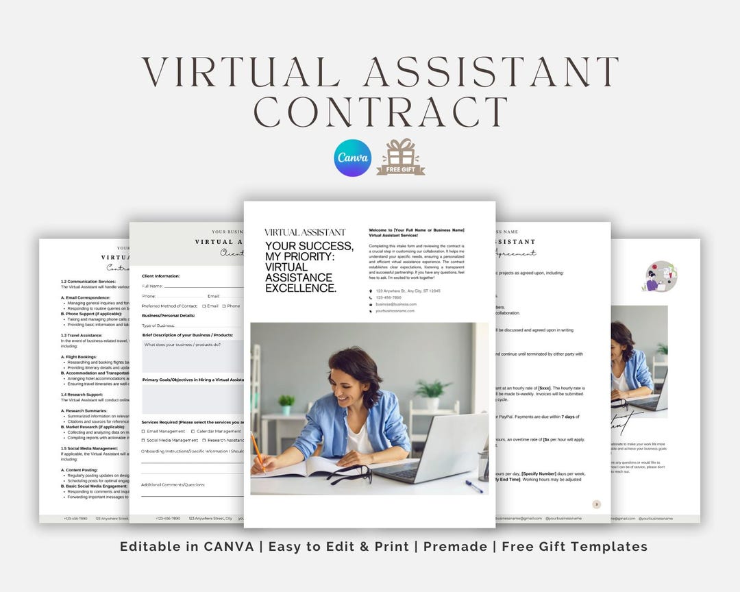 Editable Virtual Assistant Contract, Virtual Assistant Services ...
