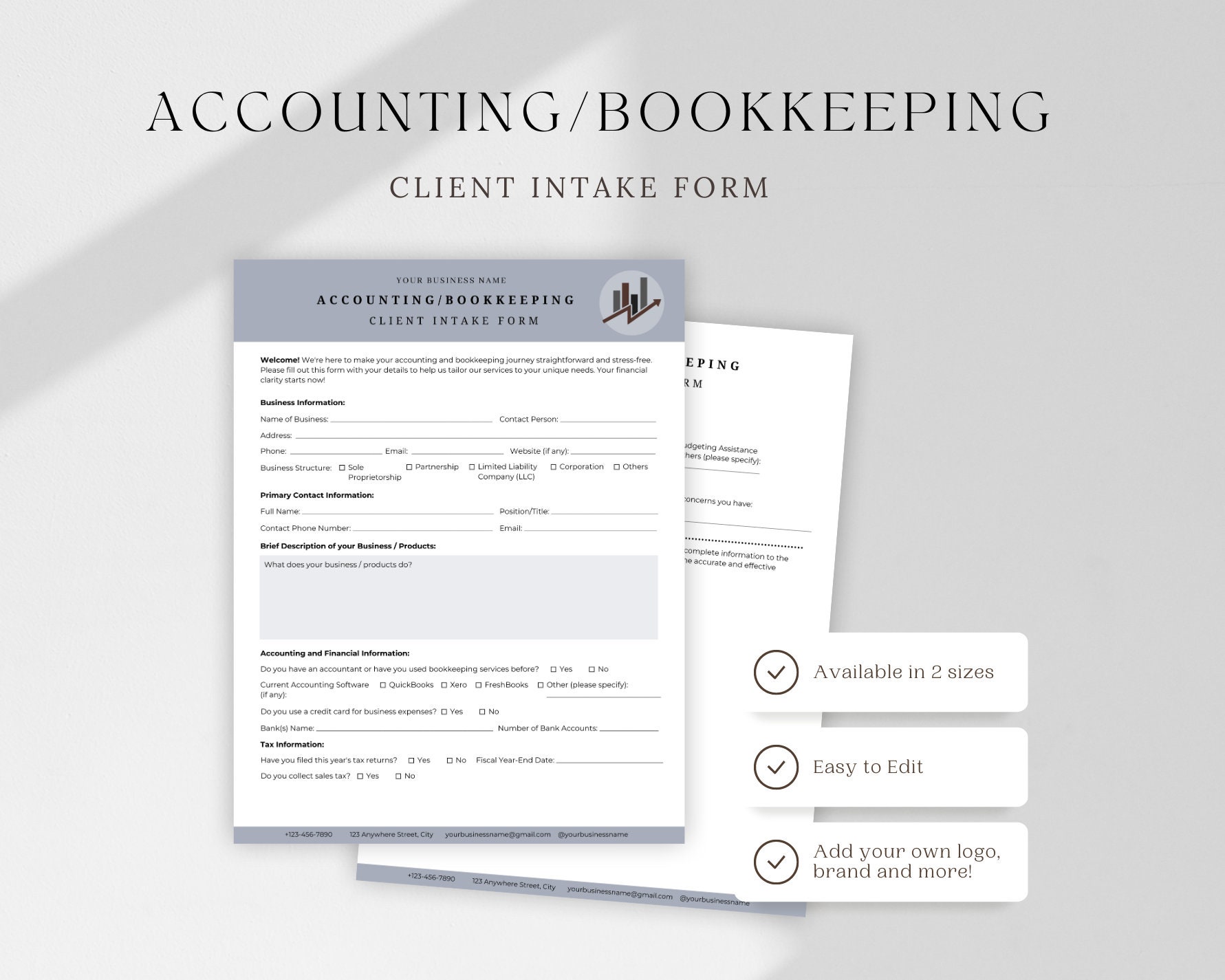 Accounting & Bookkeeping Intake Form Template, Freelance Bookkeeper ...