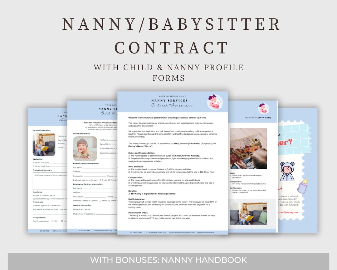 Editable Nanny Contract Template, Nanny Agreement Worksheet, Babysitter ...