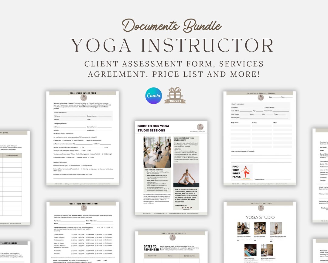 Yoga Instructor Studio Contract Business Starter Kit, Yoga Therapy Consultation Form, Personal ...