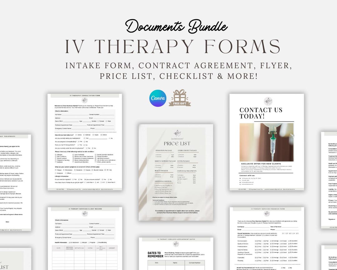 IV Therapy Consent Form Bundle Template, Esthetician Forms, Intravenous ...