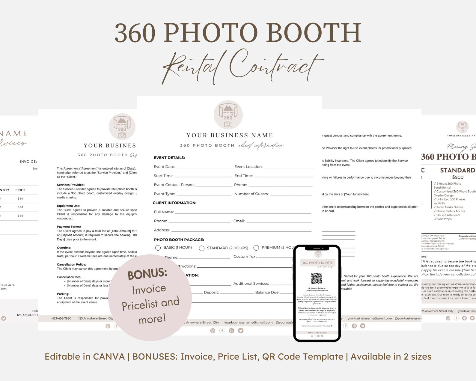360 Photo Booth Contract Template, Photo Booth Template, CANVA Contract ...