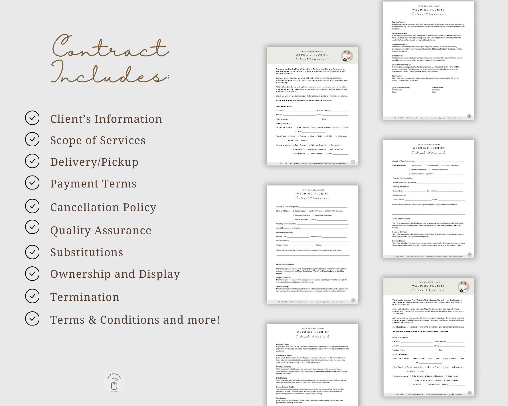 Wedding Florist Contract Template Proposal and Contract, Florist Order ...