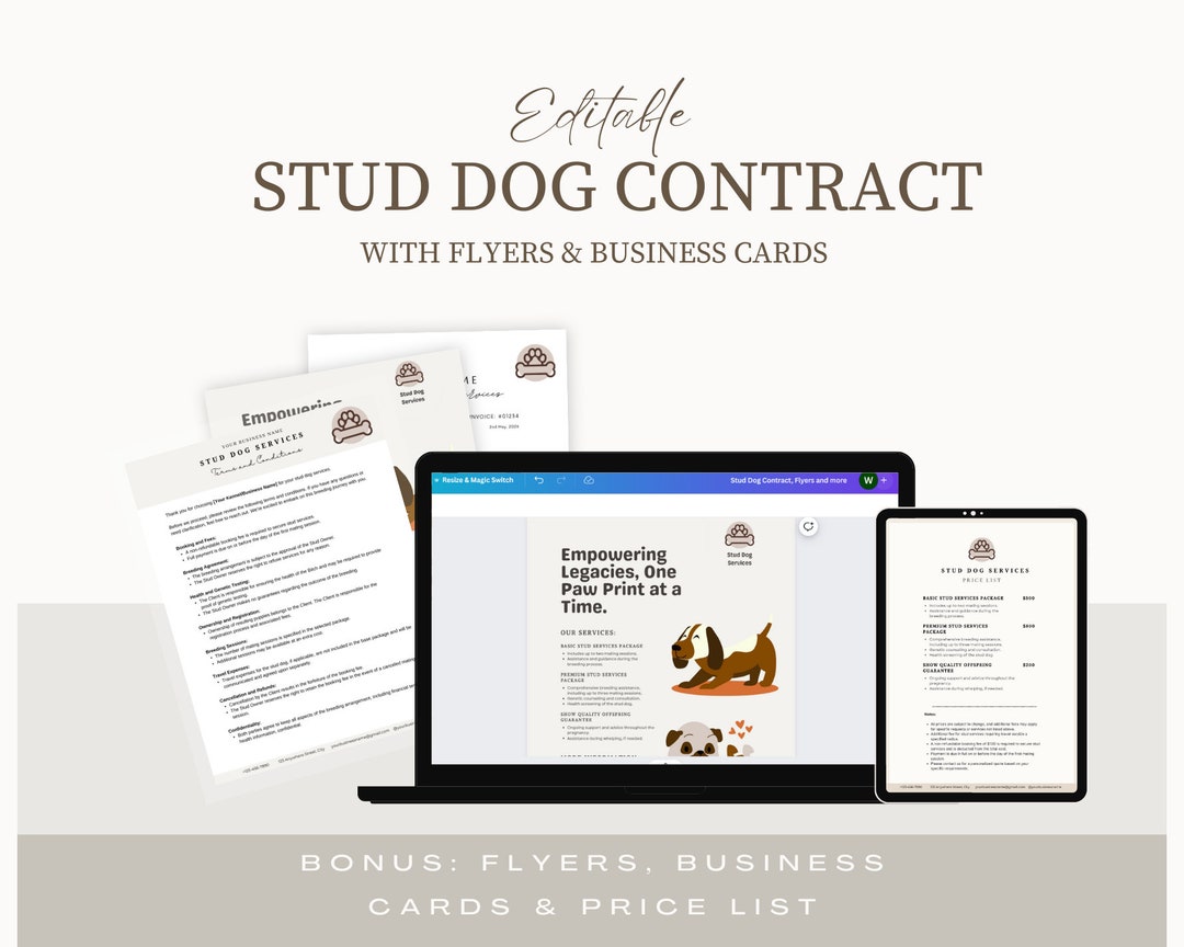 Stud Dog Contract, Stud Dog Flyer, Breeder Puppy Contract, Dog Breeder ...