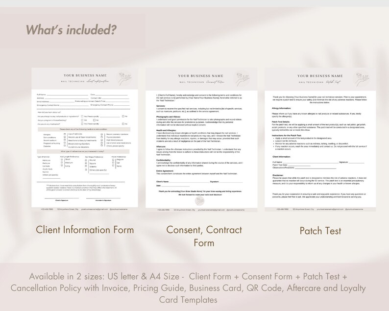 Editable Nail Technician Forms Bundle, Nail Tech Consultation Forms ...