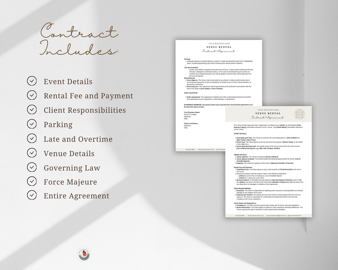 Venue Rental Contract, Venue Rental Agreement, Wedding Venue Contract ...