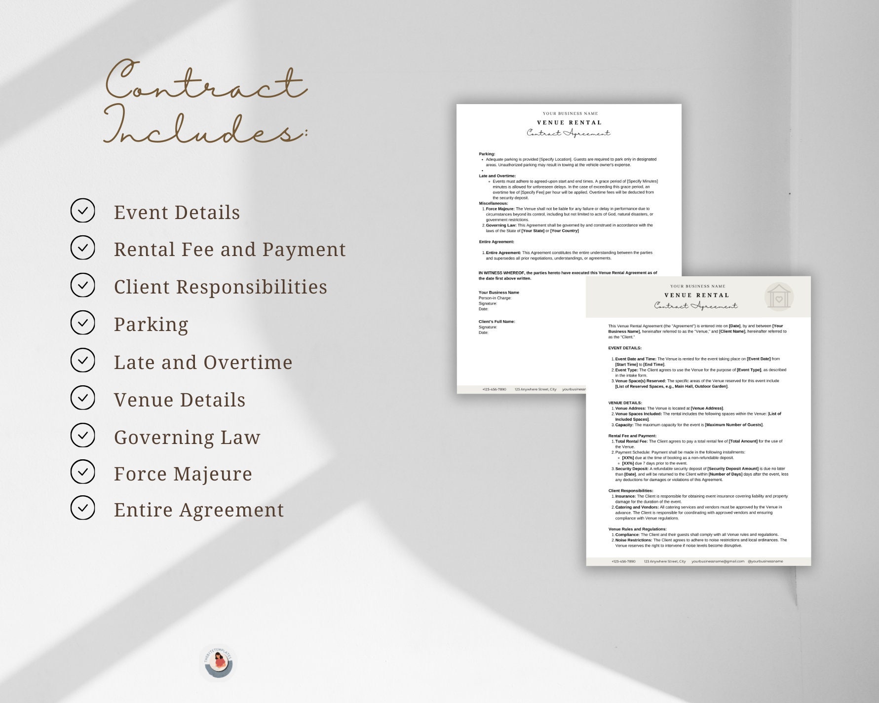 Venue Rental Contract, Venue Rental Agreement, Wedding Venue Contract ...