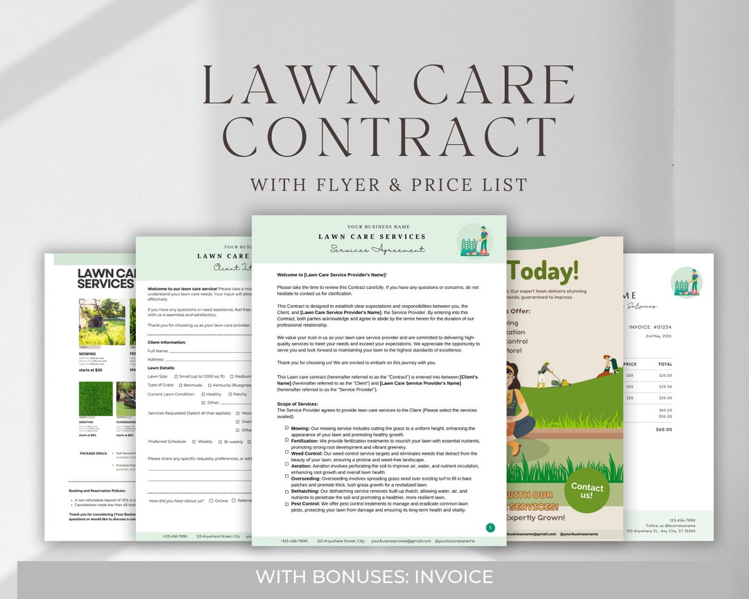 Lawn Care Agreement, Service Contract, Agreement Template, Landscaping ...