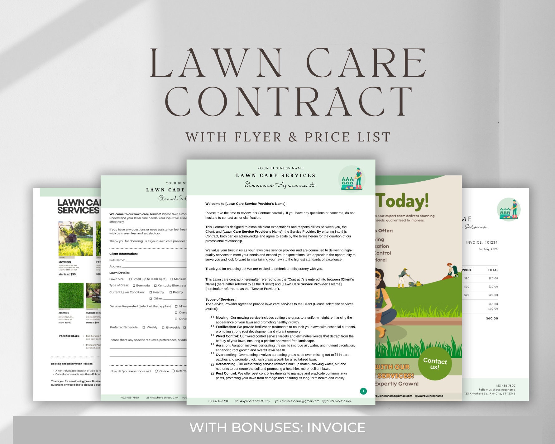 Lawn Care Agreement, Service Contract, Agreement Template, Landscaping ...