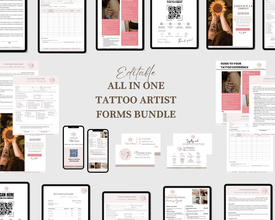 Tattoo Artist Forms Bundle, Tattoo Consent Form, Tattoo Intake Form ...