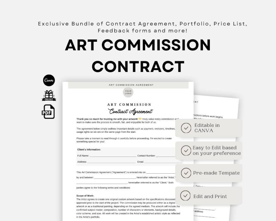 Customizable Artist Commission Contract, Editable Artwork Contract ...