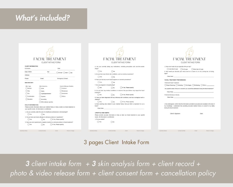 Esthetician Form Template, Facial Treatment Forms, Printable Skincare ...