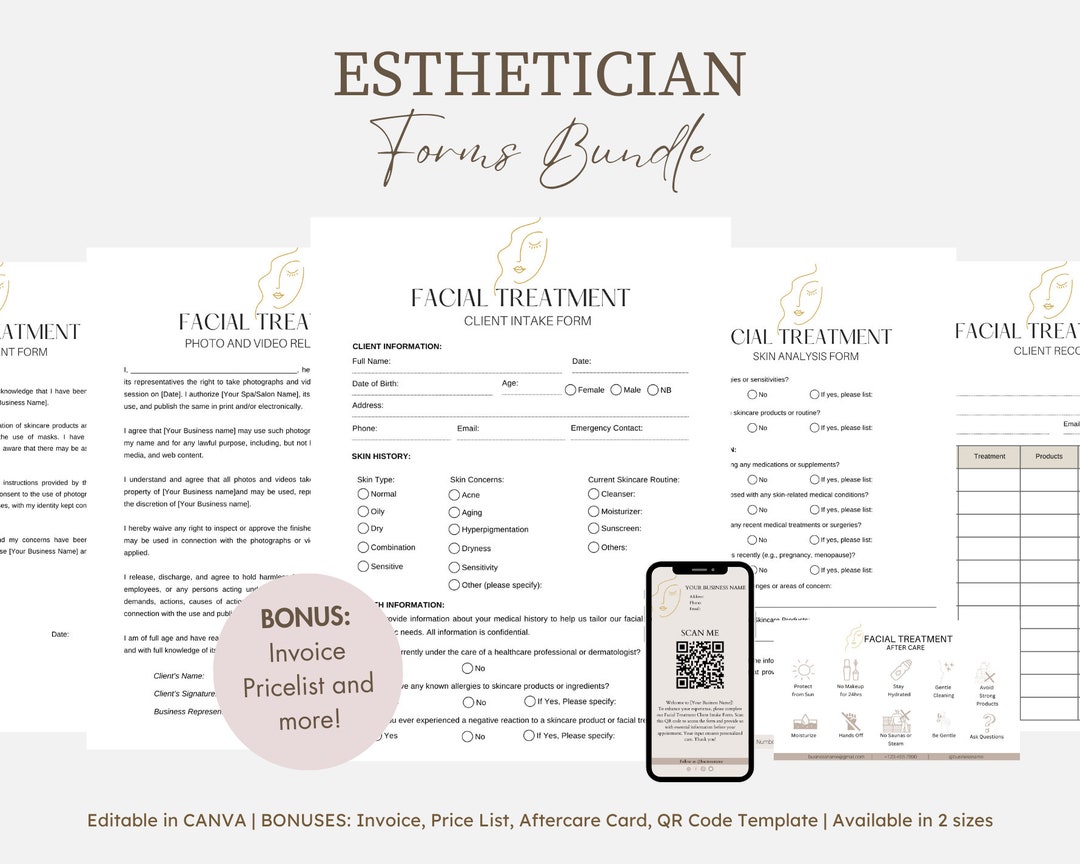 Esthetician Form Template, Facial Treatment Forms, Printable Skincare ...