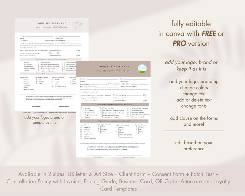 Editable Nail Technician Forms Bundle, Nail Tech Consultation Forms ...
