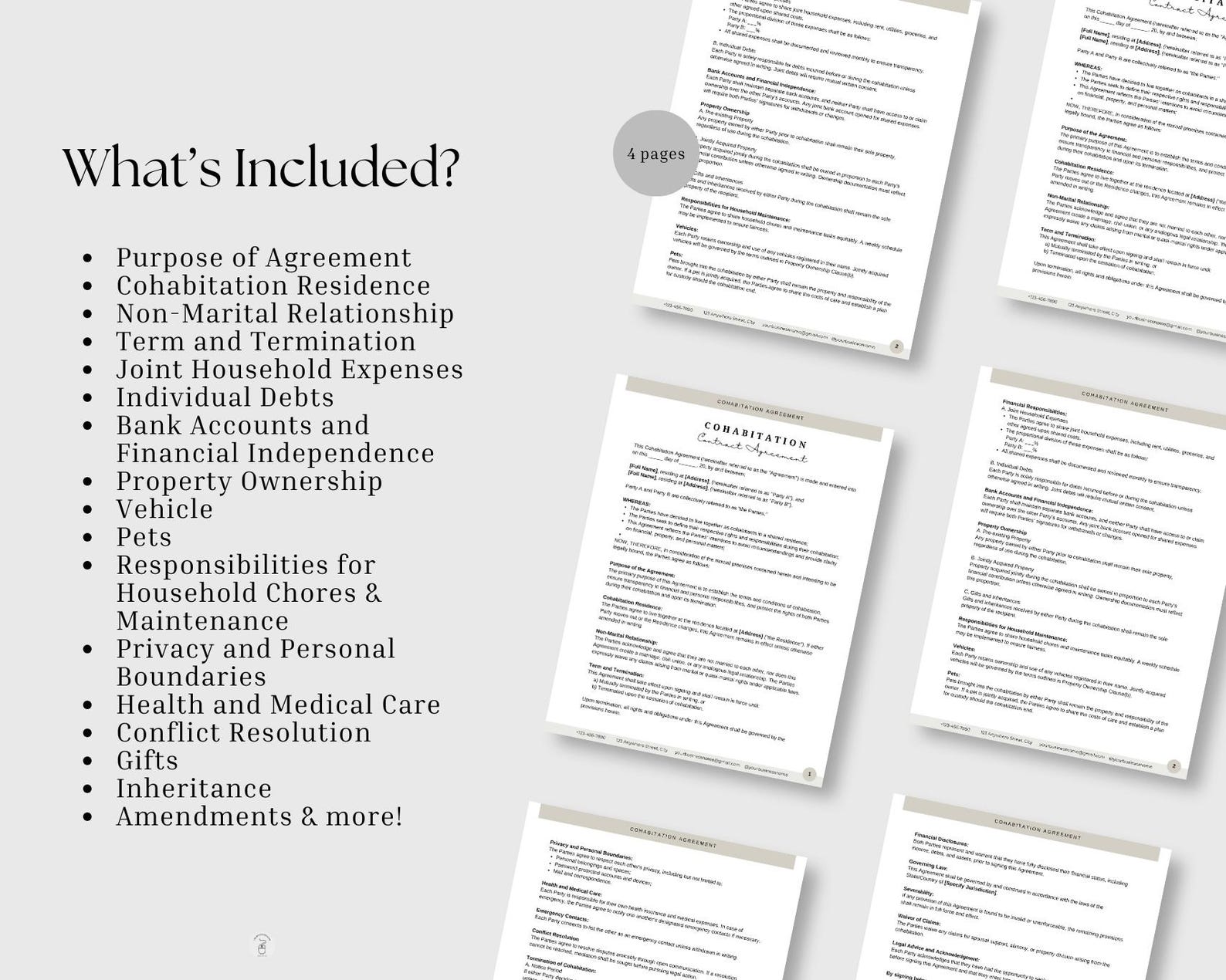 Editable Cohabitation Agreement, Living Together Agreement, Joint ...