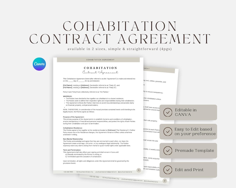 Editable Cohabitation Agreement, Living Together Agreement, Joint ...