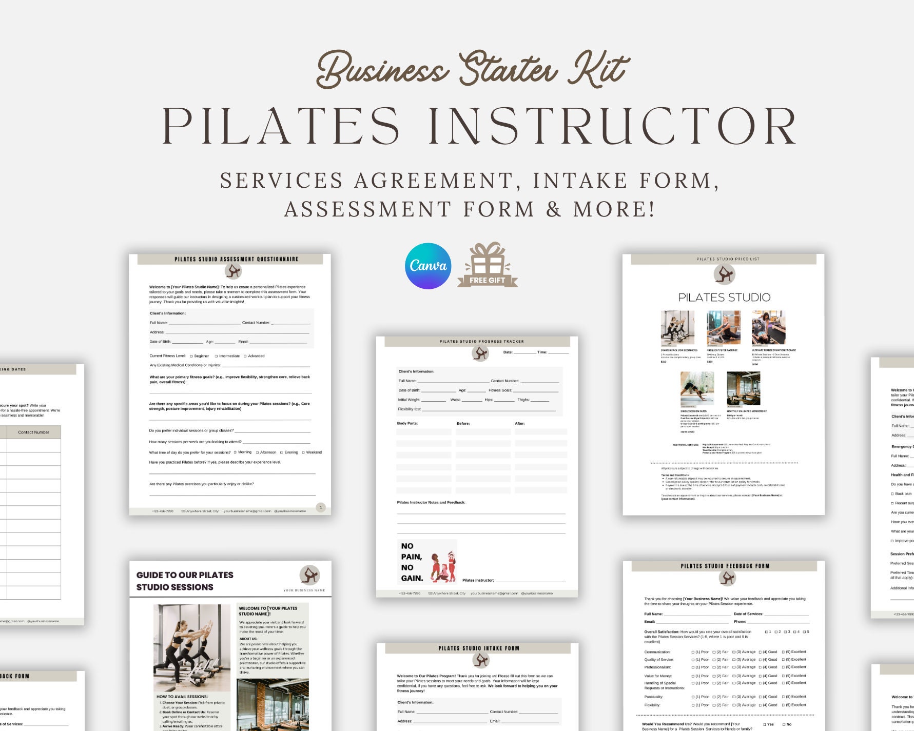 Pilates Instructor Intake Form, Pilates Studio Business Starter Kit ...