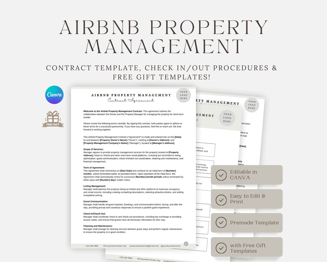 Airbnb Property Management Contract, Editable VRBO Short-term Rental ...