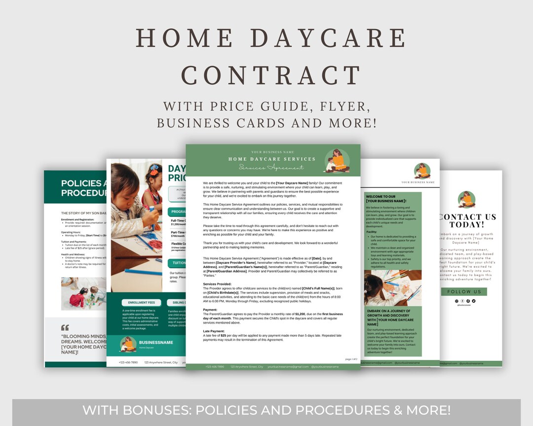 Daycare Contract, Child Care Contract, Daycare Paperwork, Printable ...