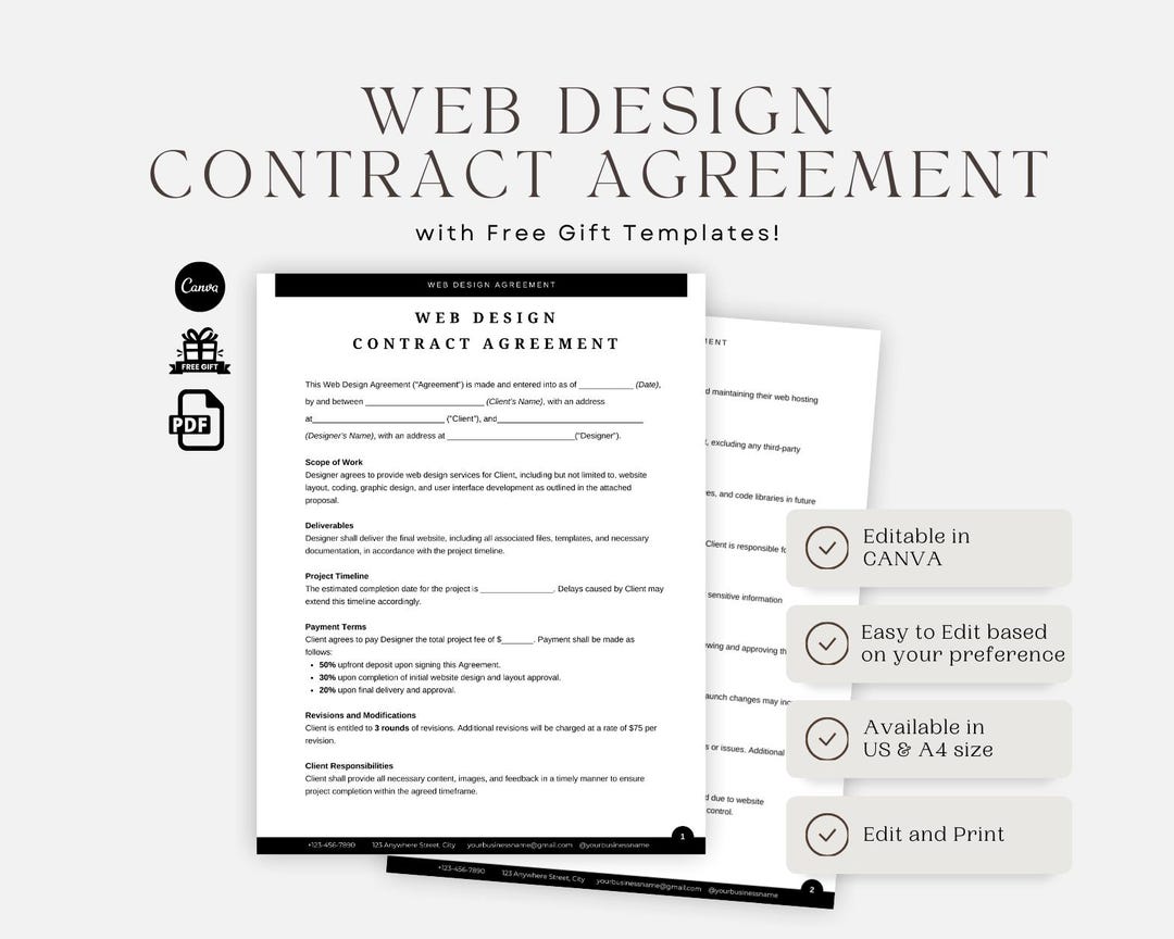 Web Designer Services Agreement, Website Design Contract, Freelance Web ...