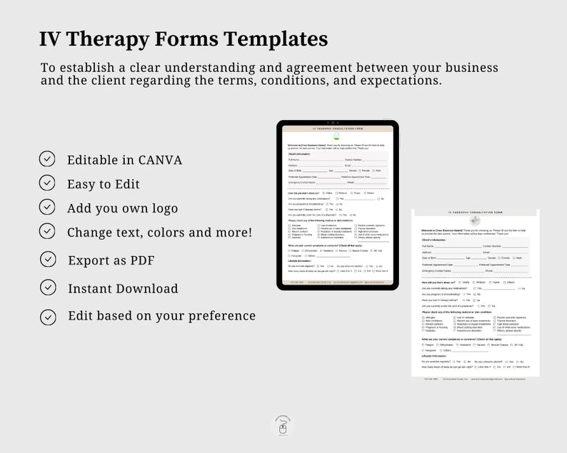 IV Therapy Template, IV Therapy Consent, Intravenous Therapy, Med Spa ...