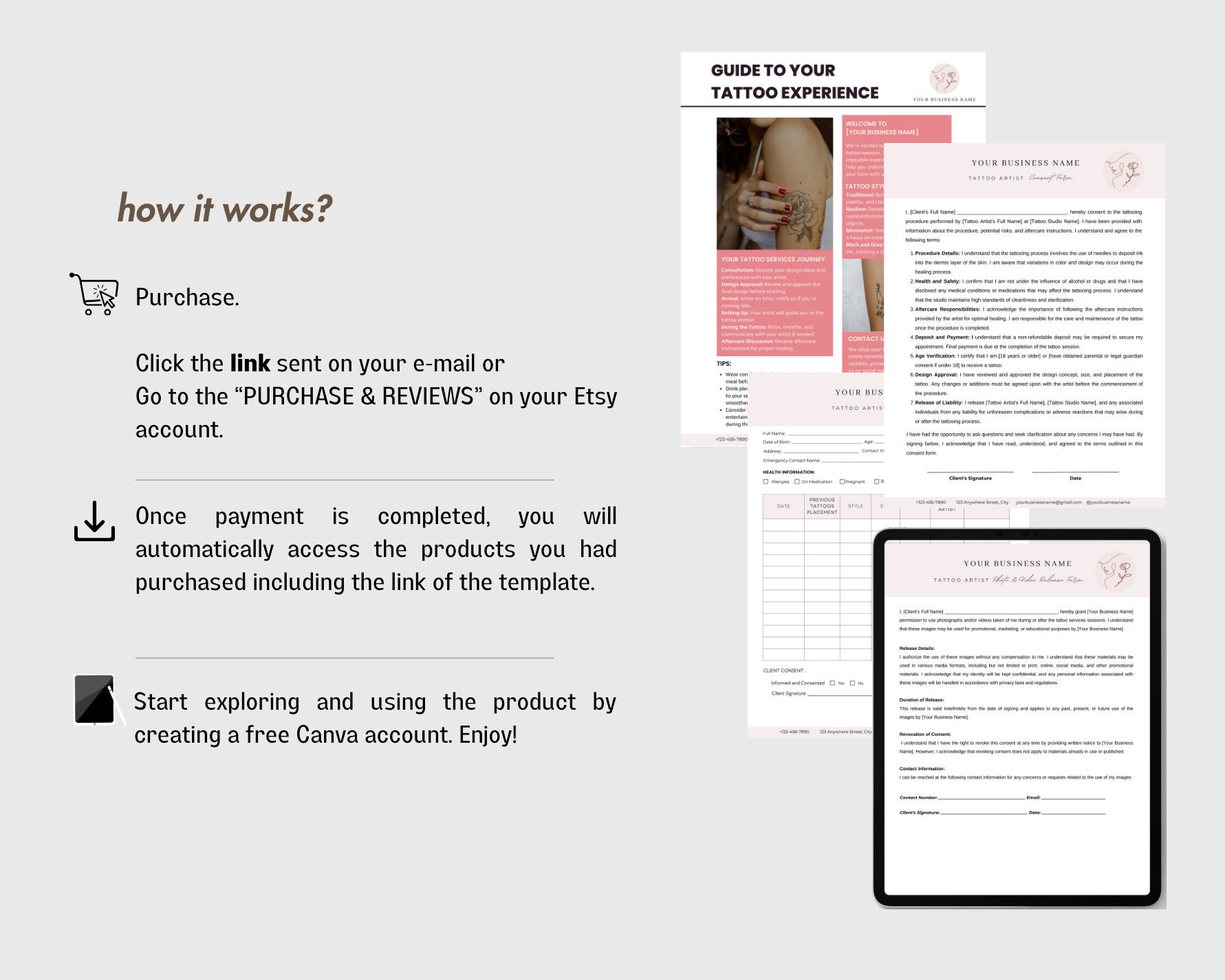 Tattoo Artist Forms Bundle, Tattoo Consent Form, Tattoo Intake Form ...