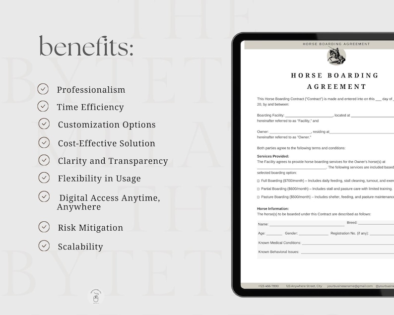 Horse Boarding Contract Template, Stables Rent Service Agreement, Equestrian Center Service ...