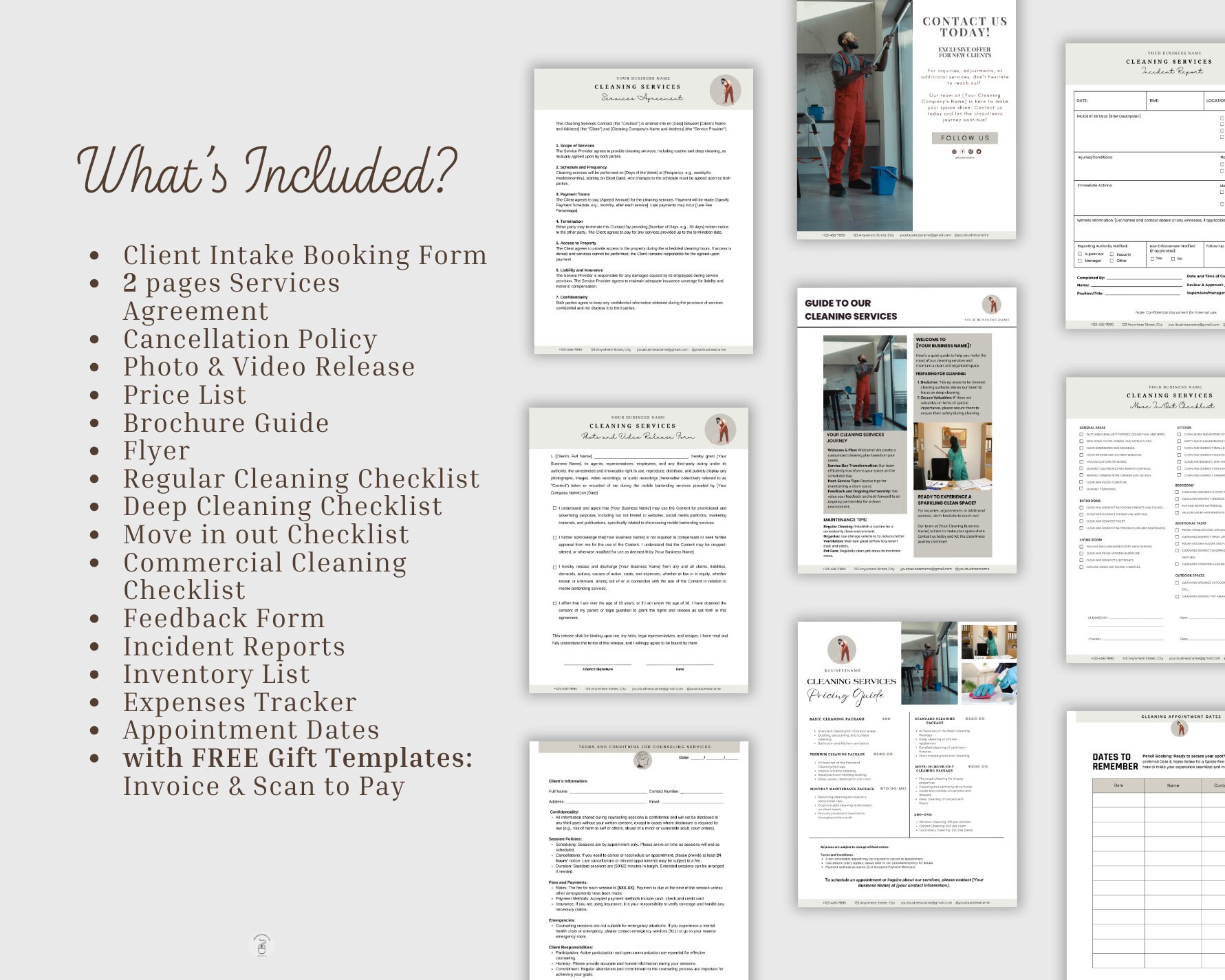 Cleaning Business Forms Bundle, Cleaning Contract, Cleaning Checklist ...