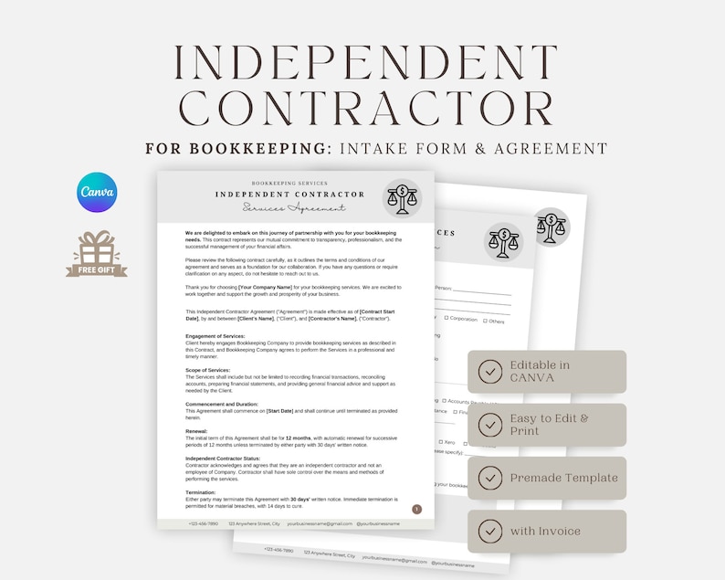 Independent Contractor Agreement Template. Editable Business Contract ...