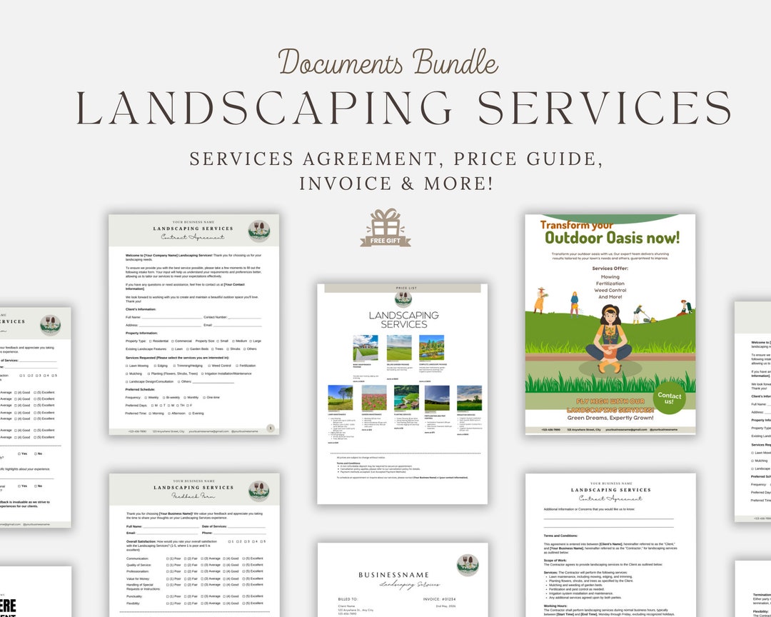 Landscaping Business Forms Bundle Editable Landscaping Contract ...
