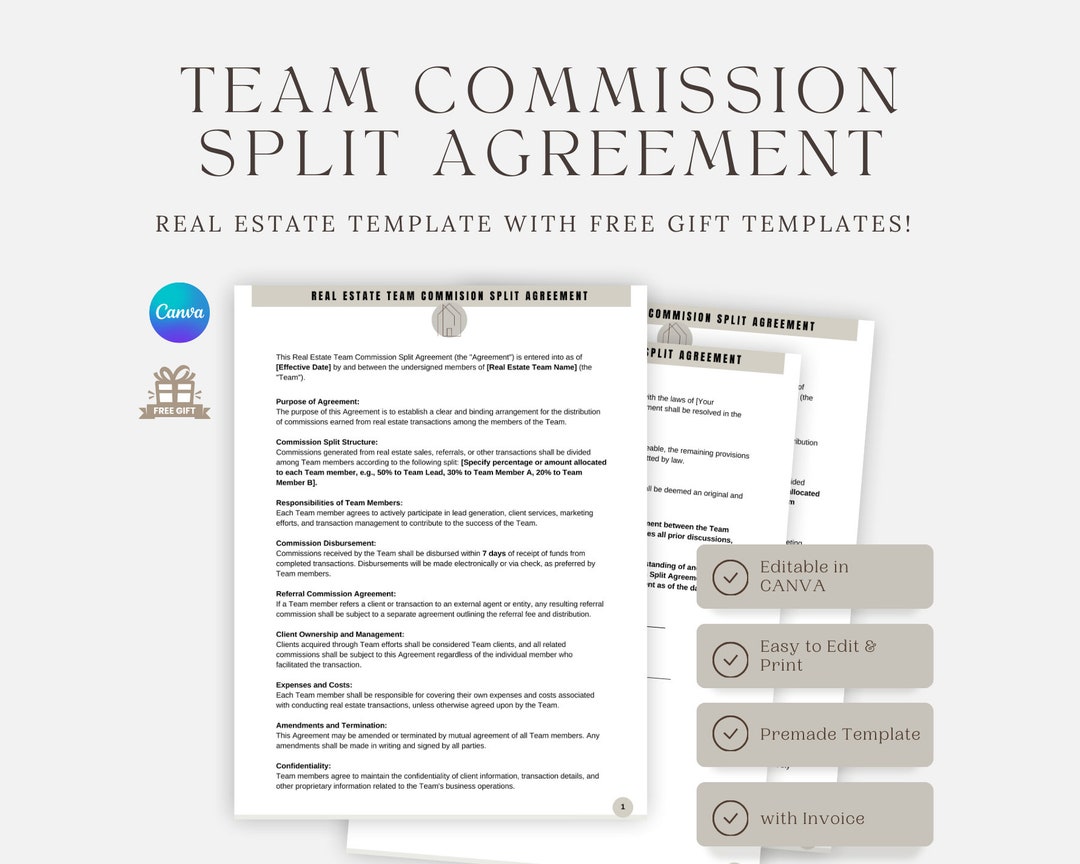 Team Commission Split Contract, Editable Real Estate Commission ...
