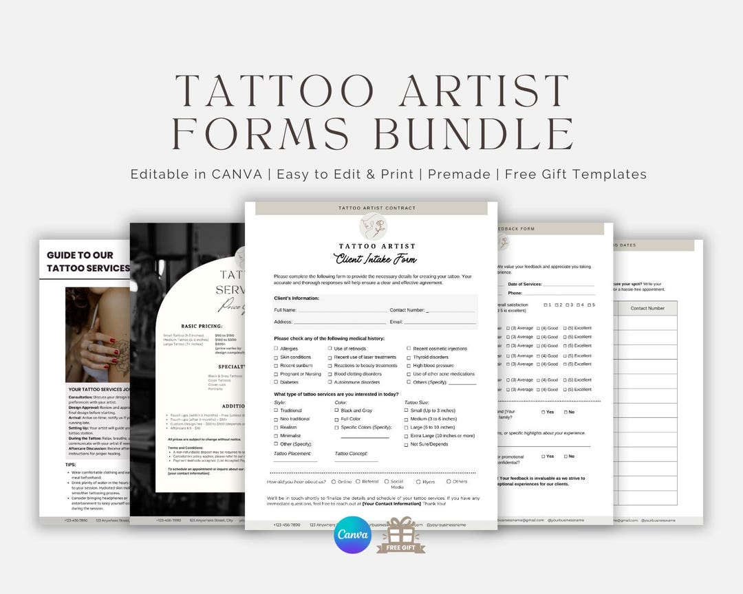 Tattoo Artist Forms Bundle Editable, Tattoo Artist Contract Consent ...