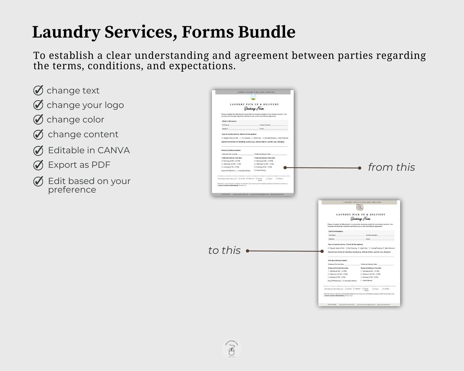 Editable Laundry Pick up & Delivery Services Forms Templates, Pick and ...
