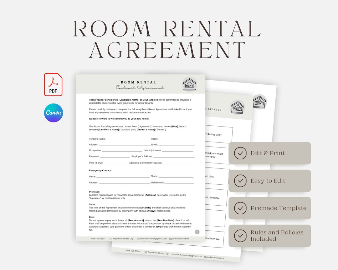 Room Rental Agreement Form Contract Template, Room Rental Contract ...