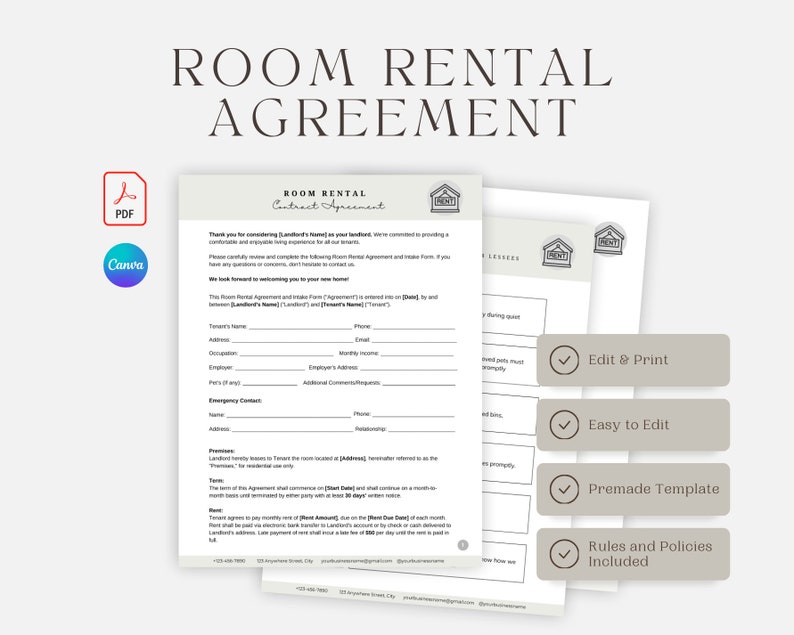 Room Rental Agreement Form Contract Template, Room Rental Contract ...