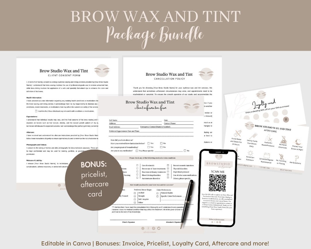 Esthetician Form Brow Wax & Tint Client Forms Bundle - Etsy