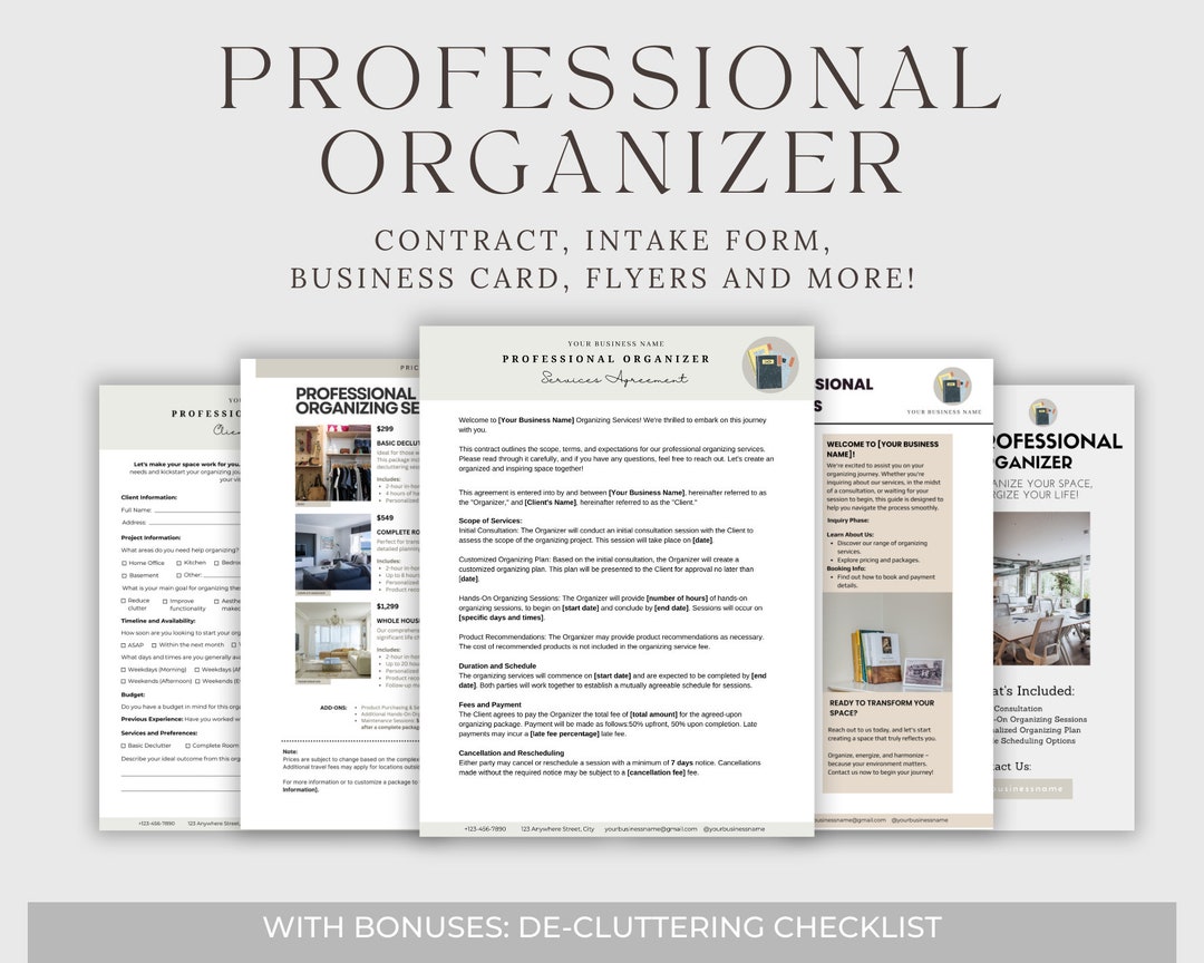 Professional Organizer Contract, Professional Organizer Forms ...